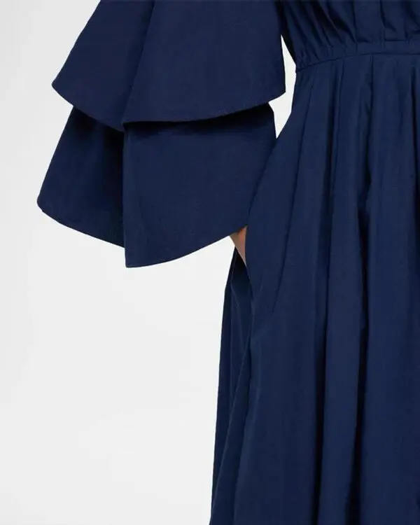 Rosie Assoulin Fiesta Ruffle-sleeve Midi Shirtdress - Navy
