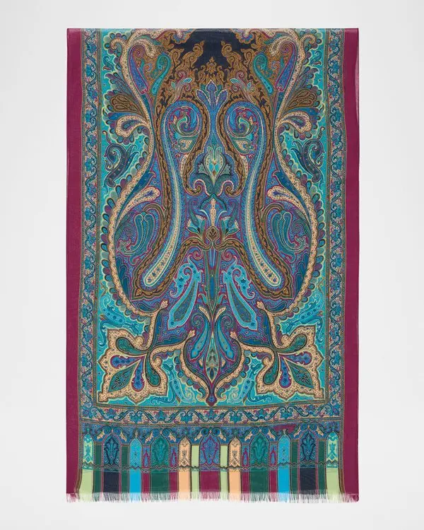 Etro Paisley Sheer Silk Scarf - S9883 Multicolour On Blue Base