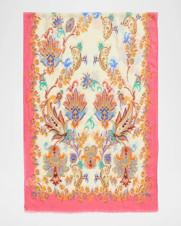 Etro Paisley Cashmere-silk Scarf - X0800 Print On White Base