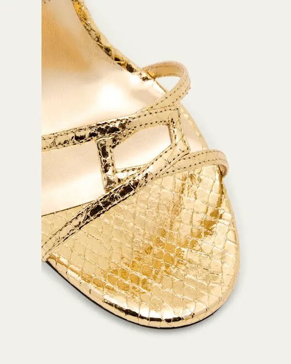 JIMMY CHOO Snake-embossed Metallic Leather Ankle-strap Sandals