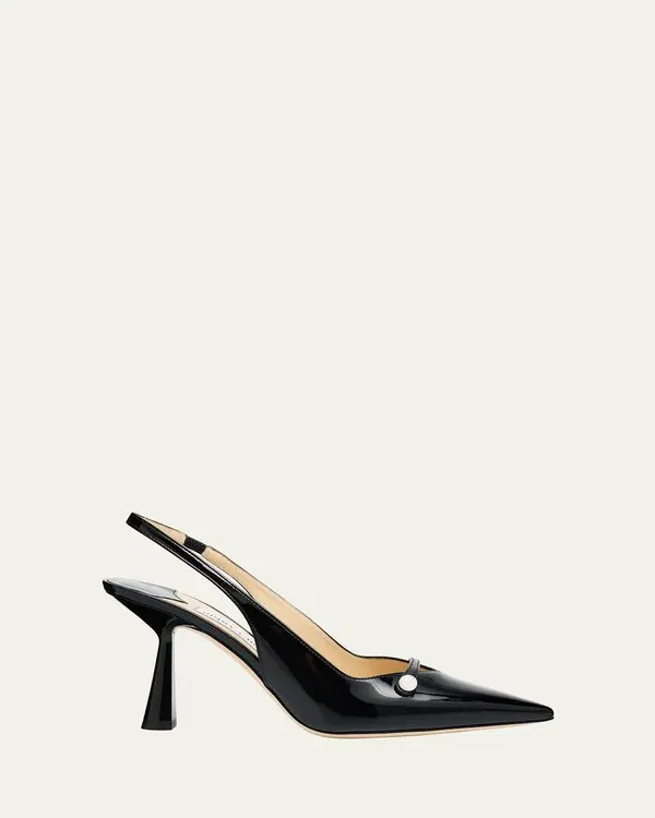 JIMMY CHOO Amita 85 Patent Nappa Leather Slingback Pumps