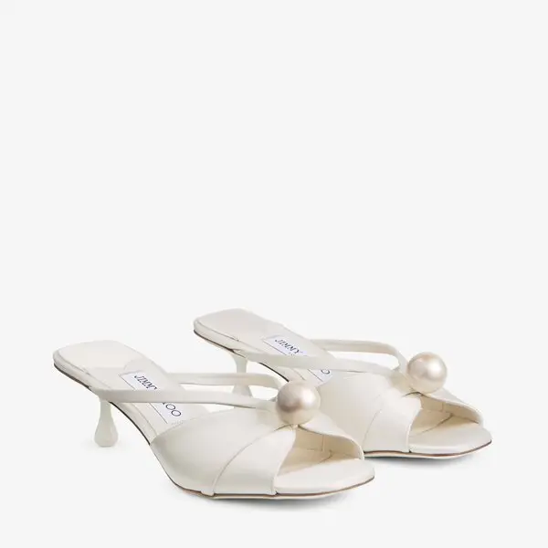 JIMMY CHOO Siva 50 Ivory Satin Mules With Pearl Embellishment - Neutral