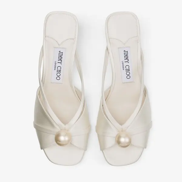JIMMY CHOO Siva 50 Ivory Satin Mules With Pearl Embellishment - Neutral