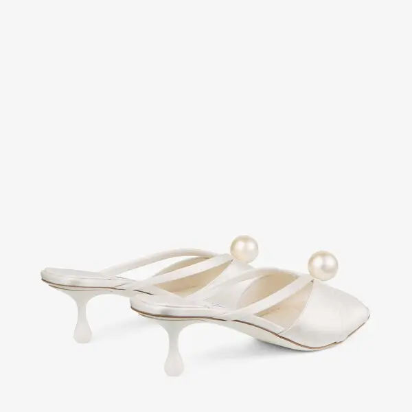 JIMMY CHOO Siva 50 Ivory Satin Mules With Pearl Embellishment - Neutral