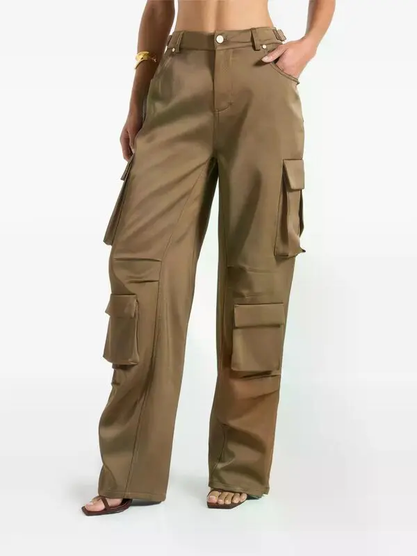 Manière De Voir Satin High Waisted Wide Leg Cargo Pants - Green