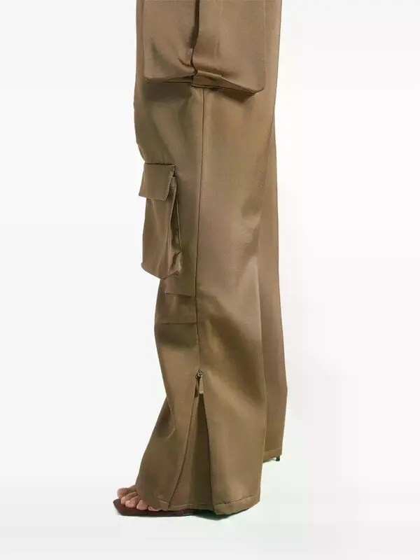 Manière De Voir Satin High Waisted Wide Leg Cargo Pants - Green
