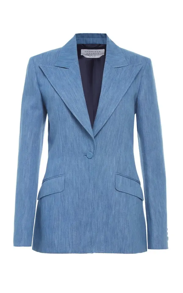 Gabriela Hearst Leiva Blazer Recycled Cotton Linen Denim - Medium Blue