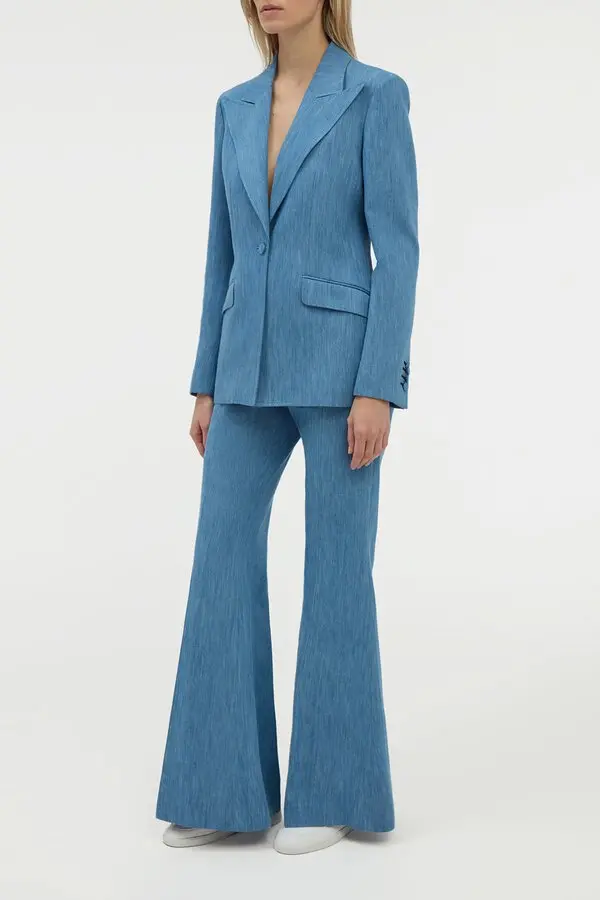 Gabriela Hearst Leiva Blazer Recycled Cotton Linen Denim - Medium Blue