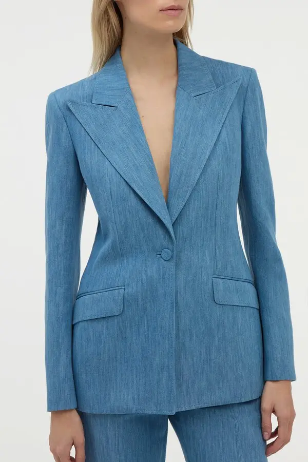 Gabriela Hearst Leiva Blazer Recycled Cotton Linen Denim - Medium Blue