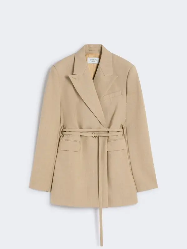 Max Mara Long Double-breasted Wool Blazer - Beige Shaded