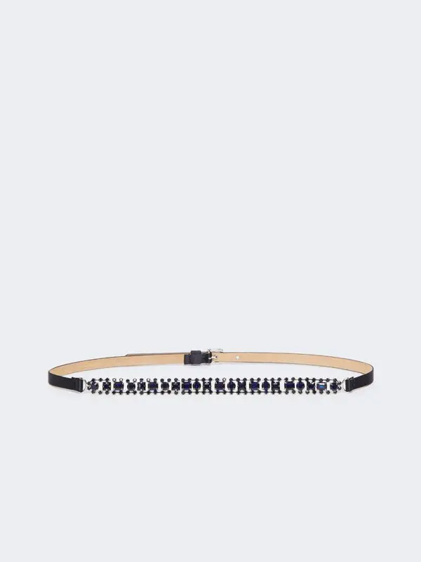 Max Mara Bejewelled Satin Belt - Navy