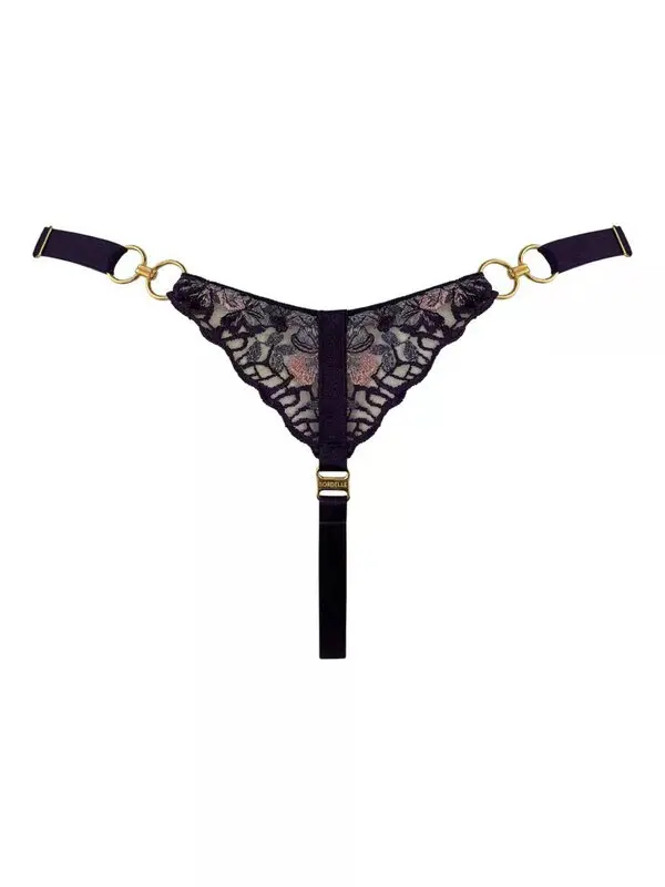 BORDELLE Amela Floral-lace Strap Thong - Purple
