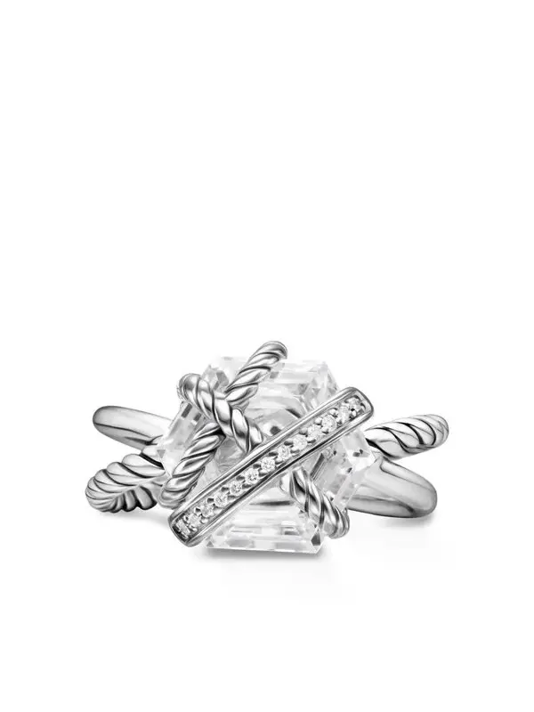 David Yurman Sterling Diamond Cable Wrap Ring - Silver