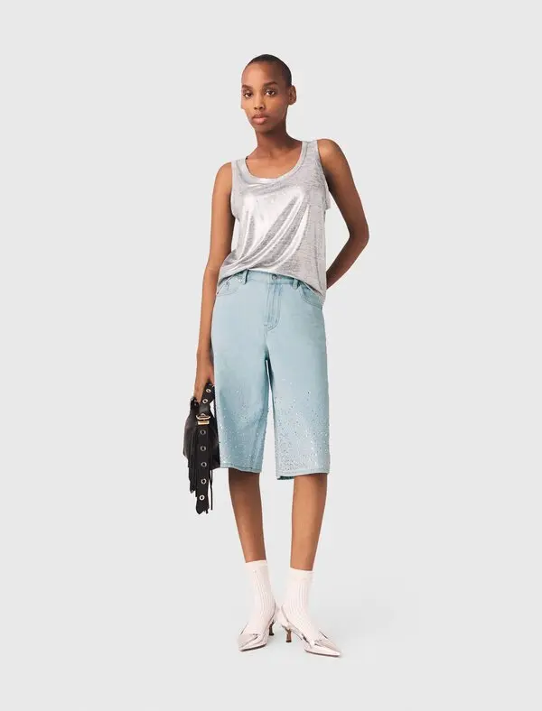 Maje Metallic Lamé Knit Sleeveless Tank Top - Silver