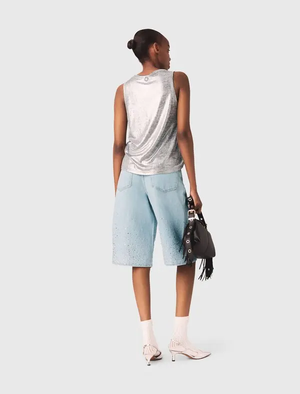 Maje Metallic Lamé Knit Sleeveless Tank Top - Silver