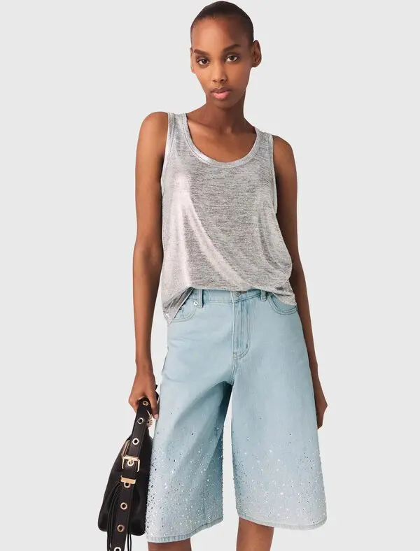 Maje Metallic Lamé Knit Sleeveless Tank Top - Silver