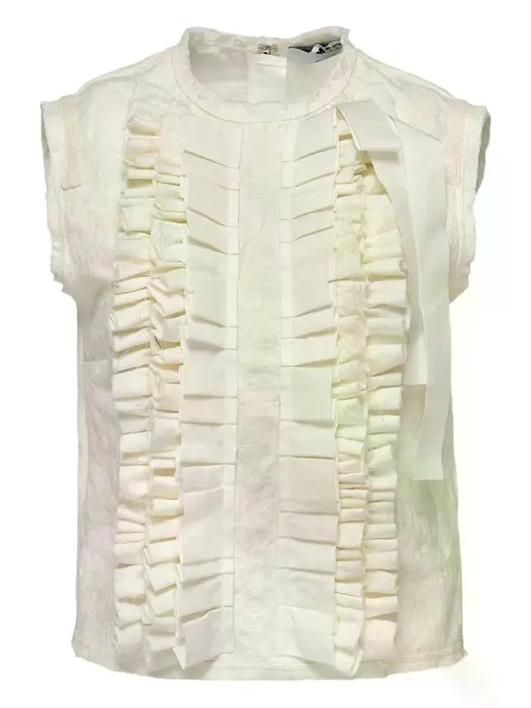MSGM Ruffled Front Sleeveless Blouse - White