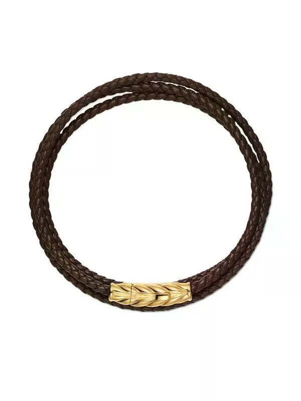 David Yurman 18k Yellow And Leather Chevron Bracelet - Gold