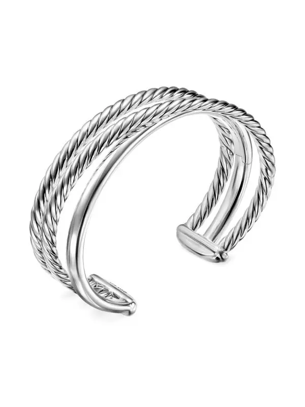 David Yurman Sterling Bold Crossover Three Row Cuff Bracelet - Silver