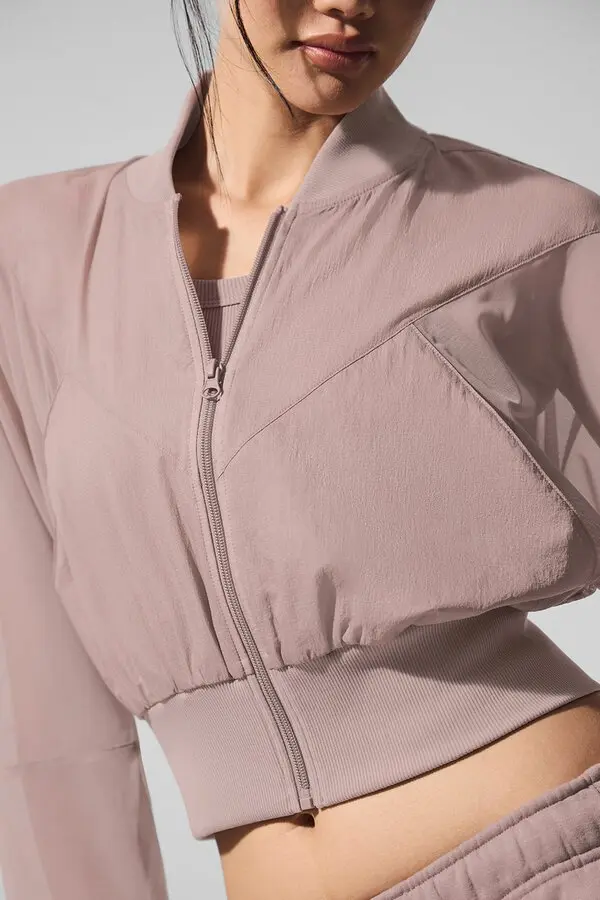 Alo Yoga Cropped Air It Out Bomber Jacket - Taupe