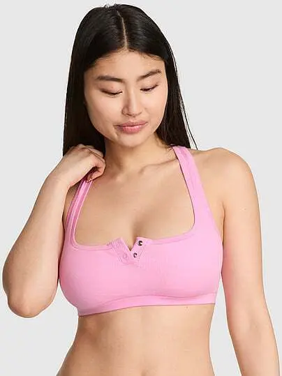 Pink Cotton Dorm Unlined Racerback Bralette - Pink