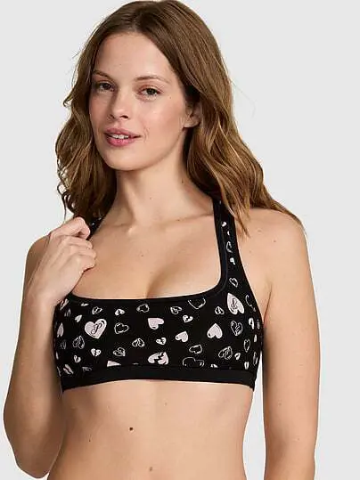 Pink Cotton Dorm Unlined Racerback Bralette - Print