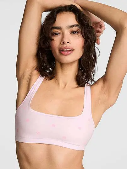 Pink Cotton Dorm Unlined Racerback Bralette - Print