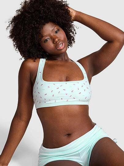 Pink Cotton Unlined Racerback Bralette - Print