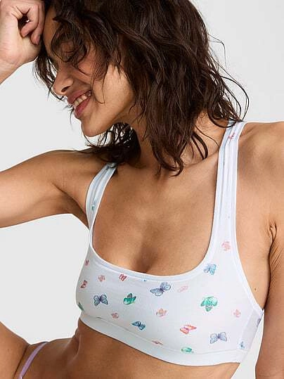 Pink Cotton Unlined Racerback Bralette - Print