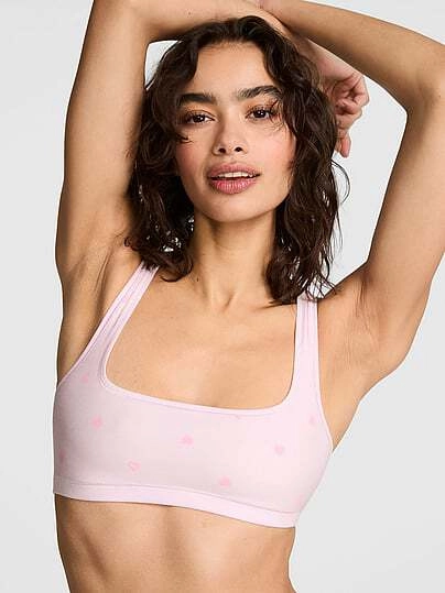 Pink Cotton Dorm Unlined Racerback Bralette - Print