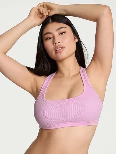 Pink Cotton Dorm Unlined Racerback Bralette - Purple