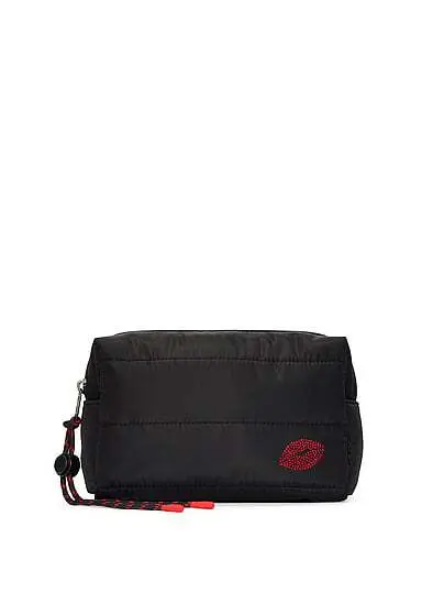 Pink Quilted Puffer Makeup Bag - Black