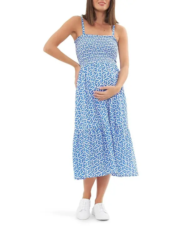 RIPE MATERNITY Capri Shirred Midi Dress - White / Lapis