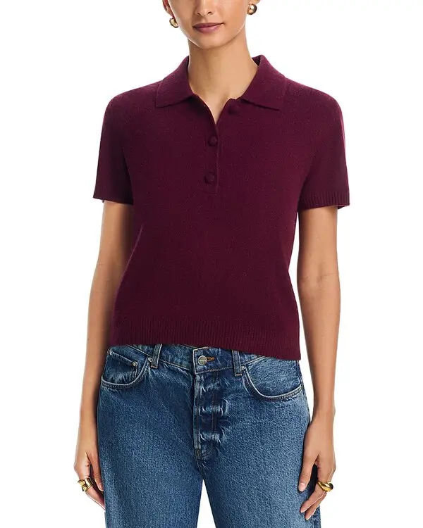Aqua 100% Cashmere Polo Sweater Exclusive - Black Cherry