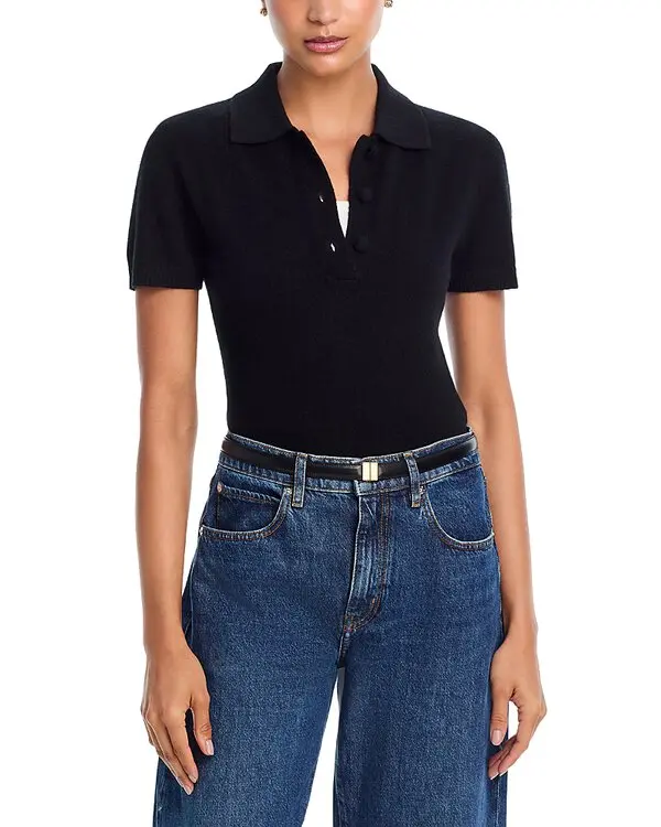 Aqua 100% Cashmere Polo Sweater Exclusive - Black