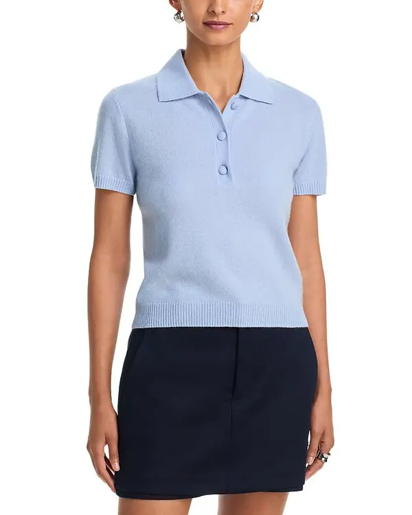 Aqua 100% Cashmere Polo Sweater - Chambray
