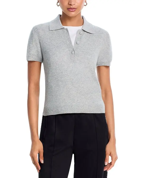 Aqua Cashmere Polo Sweater - Light Gray