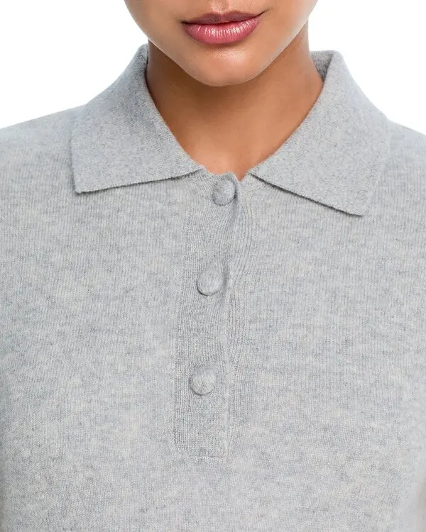 Aqua Cashmere Polo Sweater - Light Gray