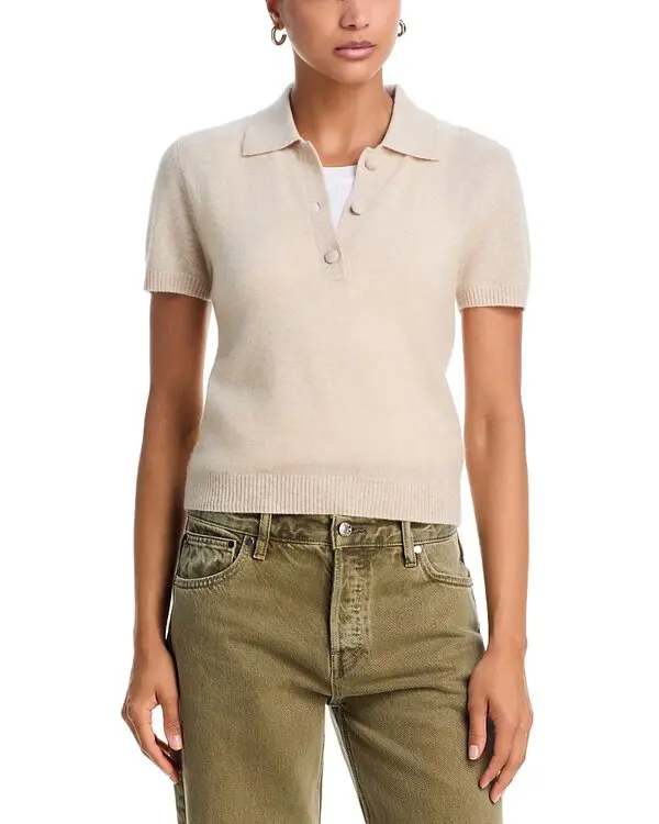 Aqua 100% Cashmere Polo Sweater Exclusive - Oatmeal