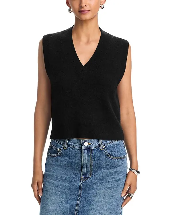 Aqua 100% Cashmere Brushed V Neck Sweater Vest - Black