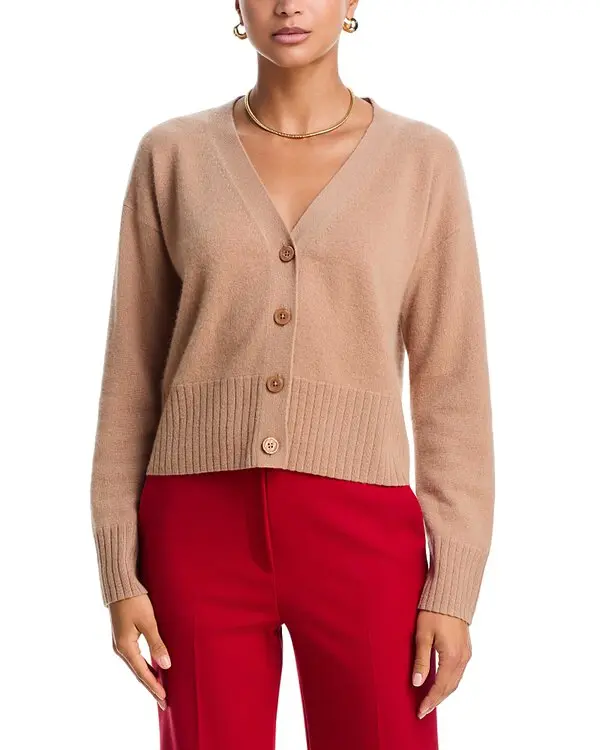 Aqua 100% Cashmere V-neck Cardigan - Camel