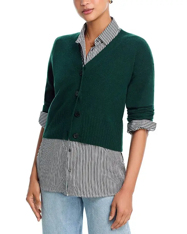Aqua 100% Cashmere V-neck Cardigan - Deep Pine