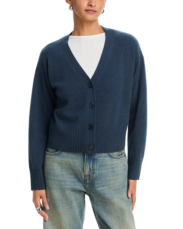 Aqua 100% Cashmere V-neck Cardigan - Midnight Forest