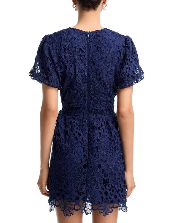 Aqua Puff Sleeve Mini Lace Dress In Navy - 72% Off | Editorialist