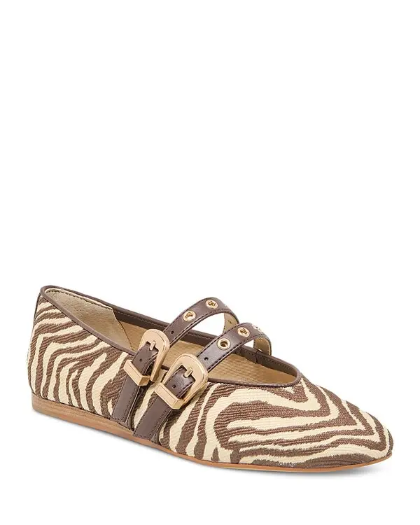 Dolce Vita Baylee Grommet Mary Jane Flats - Beige Zebra Raffia