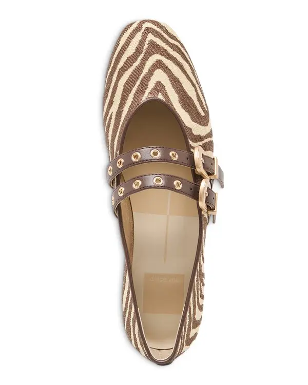 Dolce Vita Baylee Grommet Mary Jane Flats - Beige Zebra Raffia