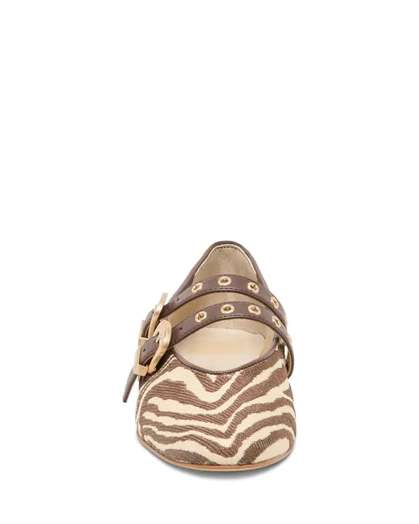 Dolce Vita Baylee Grommet Mary Jane Flats - Beige Zebra Raffia