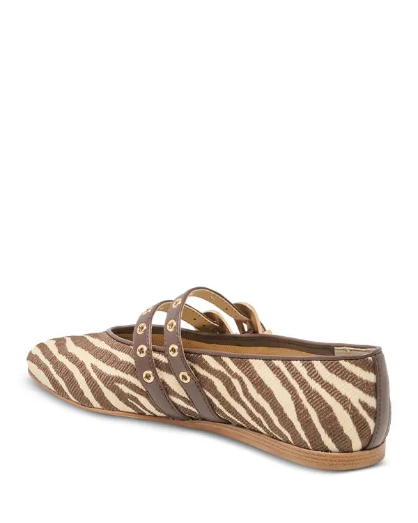 Dolce Vita Baylee Grommet Mary Jane Flats - Beige Zebra Raffia