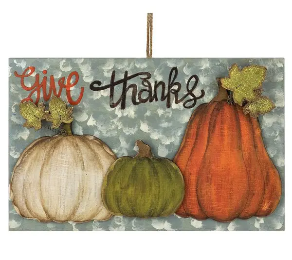NORTHLIGHT 16.5give Thanks' Fall Harvest Pum Kin Wall Sign - One-color