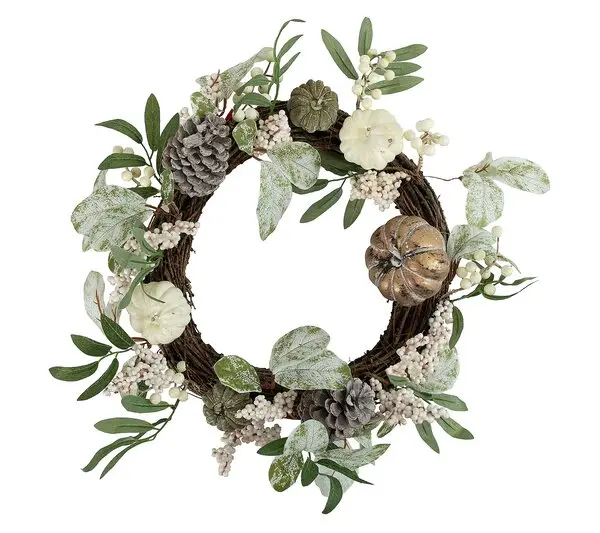 NORTHLIGHT 20' Pumpkin & Berries Artificial Twi Wreath - One-color